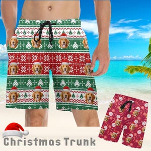 Custom Swim Trunks Men Face, Personalized Christmas Trunks With Gog ...
