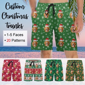 Custom Swim Trunks Men Face, Personalized Christmas Trunks With Gog ...