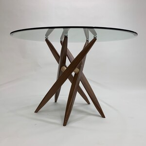 Round 44-inch Glass-top Table With Wood Base - Etsy
