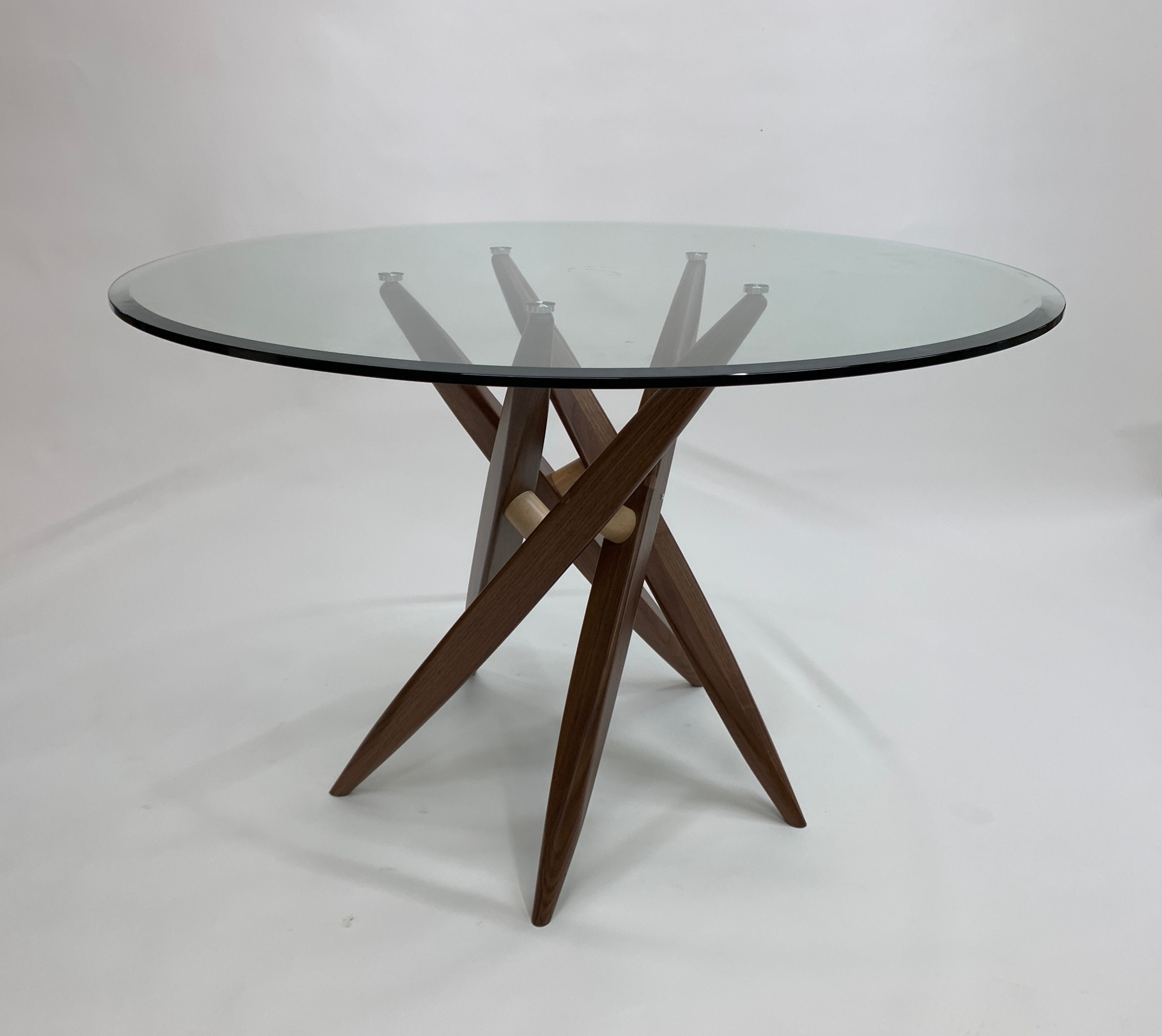 Round 44-inch Glass-top Table With Wood Base - Etsy