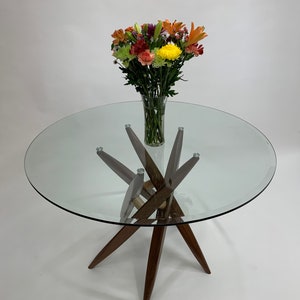 Round 44-inch Glass-top Table With Wood Base - Etsy
