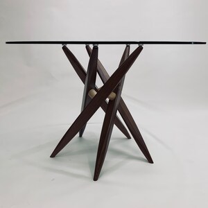 Round 44-inch Glass-top Table With Wood Base - Etsy