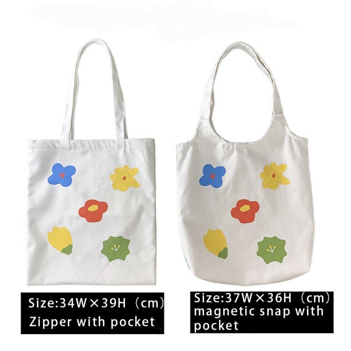 Canvas tote bag with zipper cotton bag for women bag with | Etsy