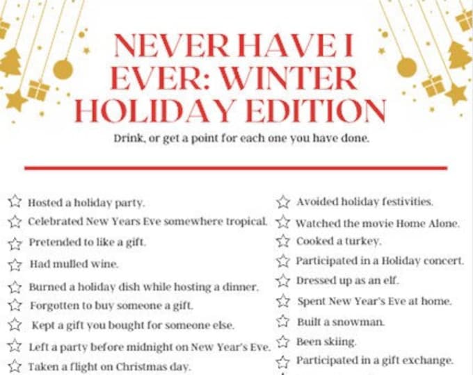 Never Have I Ever- Winter Holiday Edition, Party Game. - Etsy