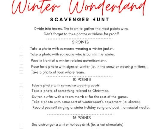 Winter Wonderland Scavenger Hunt, Winter Activity, Winter Scavenger ...
