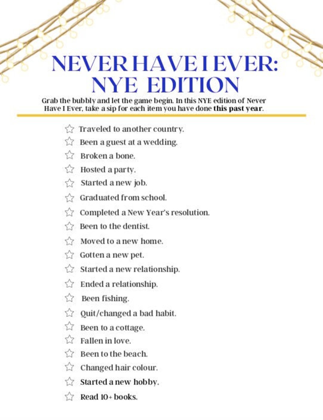 Never Have I Ever - NYE Edition, New Years Eve Party Game, Adult ...