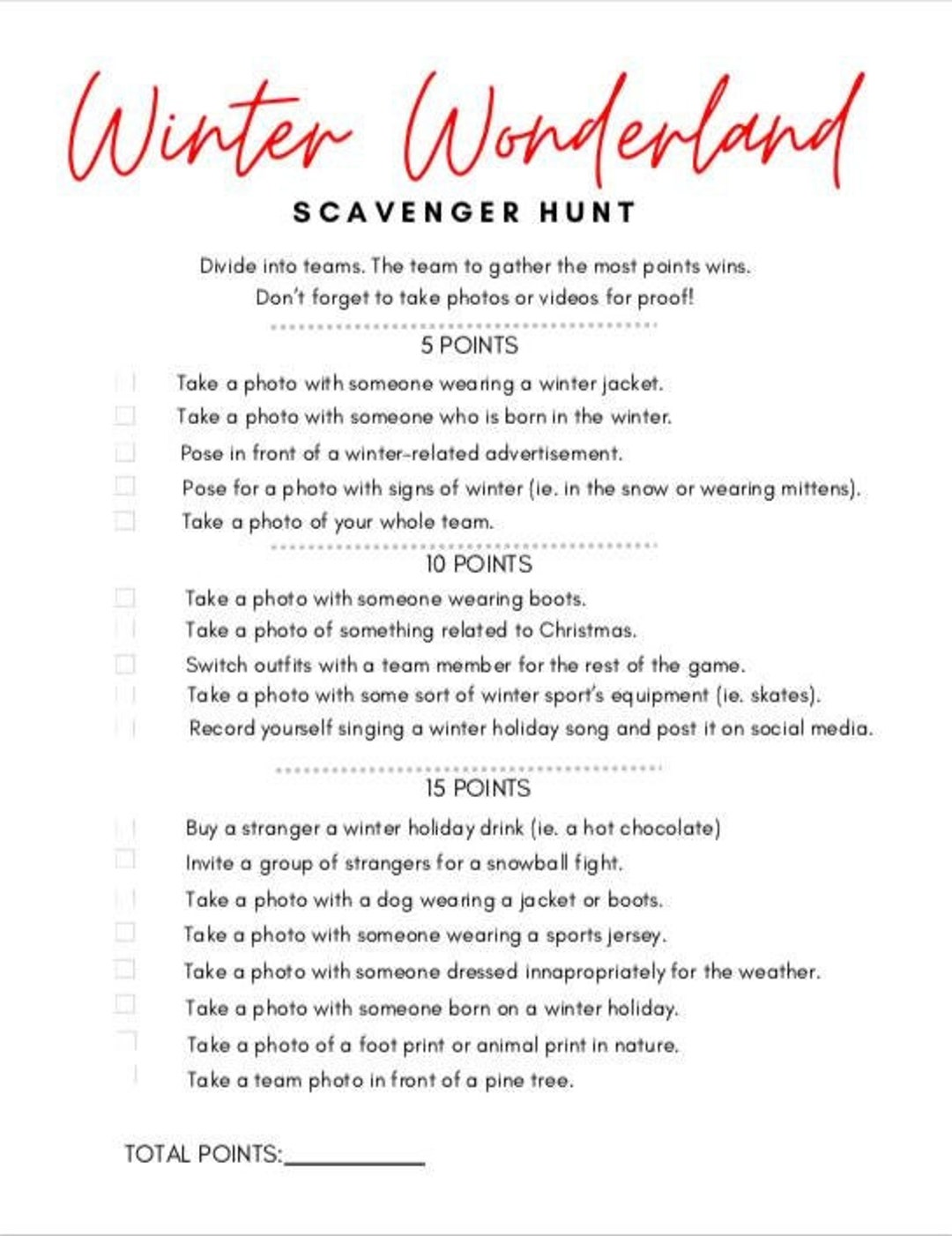 Winter Wonderland Scavenger Hunt, Winter Activity, Winter Scavenger ...