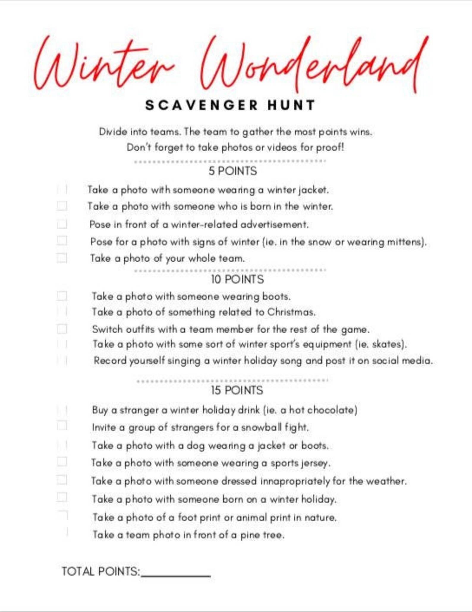 Winter Wonderland Scavenger Hunt, Winter Activity, Winter Scavenger ...