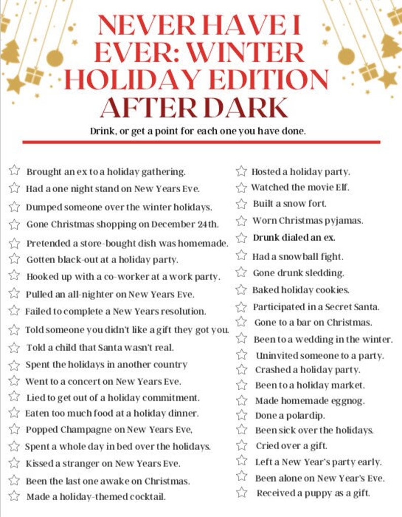 Never Have I Ever- Winter Holiday Edition AFTER DARK, Party Game. Adult ...