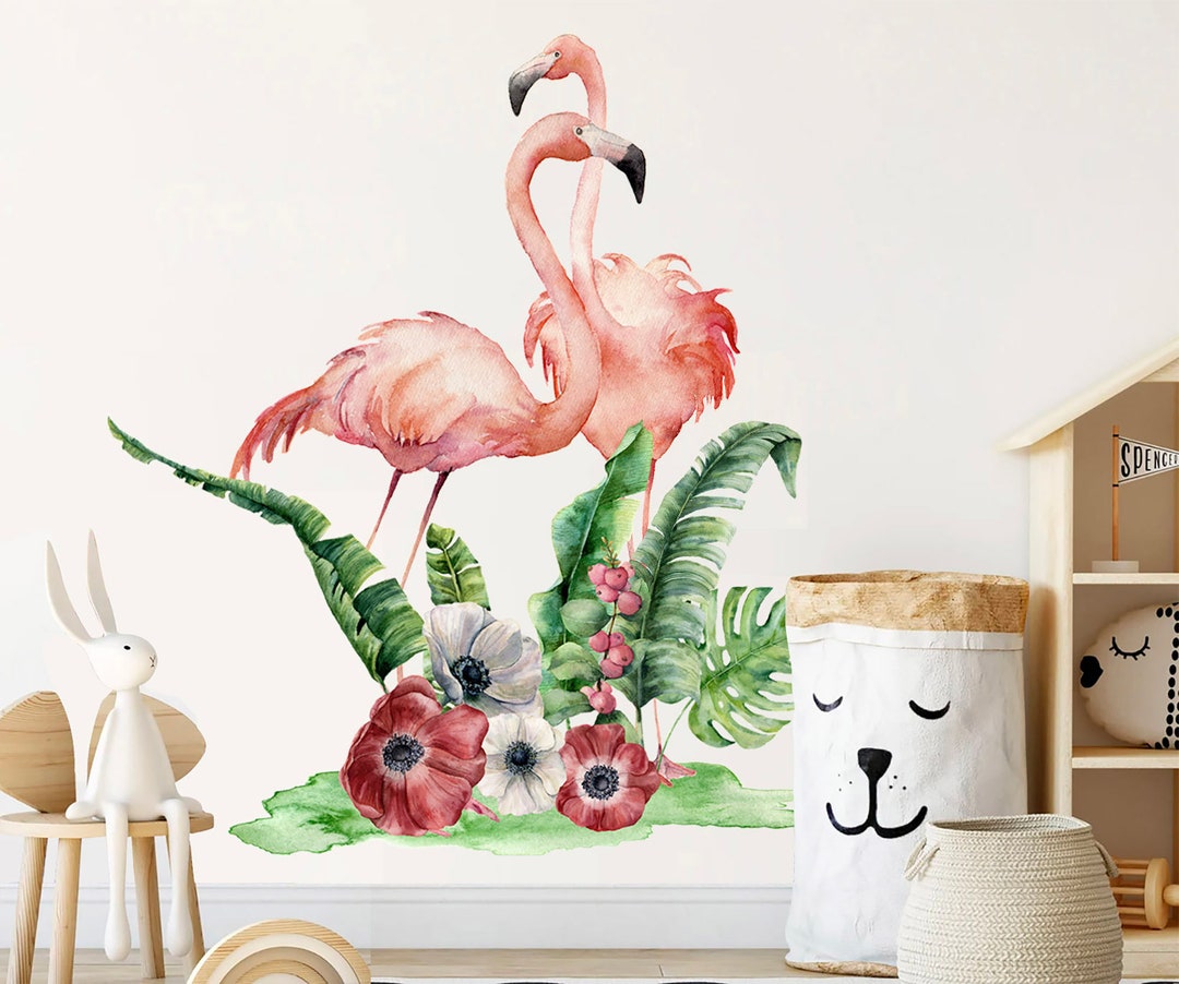 Flamingos in Tropical Foliage Wall Decal - BR065 - Etsy