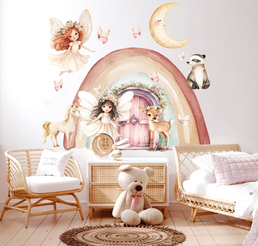 Watercolor Rainbow Fairy Unicorn Wall Decals for Girls Room – Fairy ...