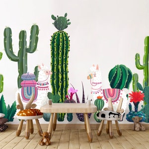 Cactus and Alpaca Wall Decal - Desert Plant and Llama Decor - BR354 - Etsy
