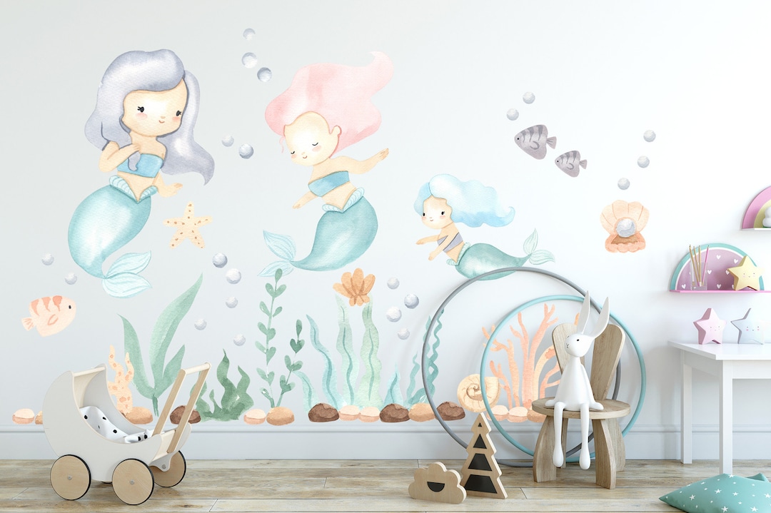 Enchanting Mermaid Trio Undersea Wall Decal - Removable Peel and Stick ...