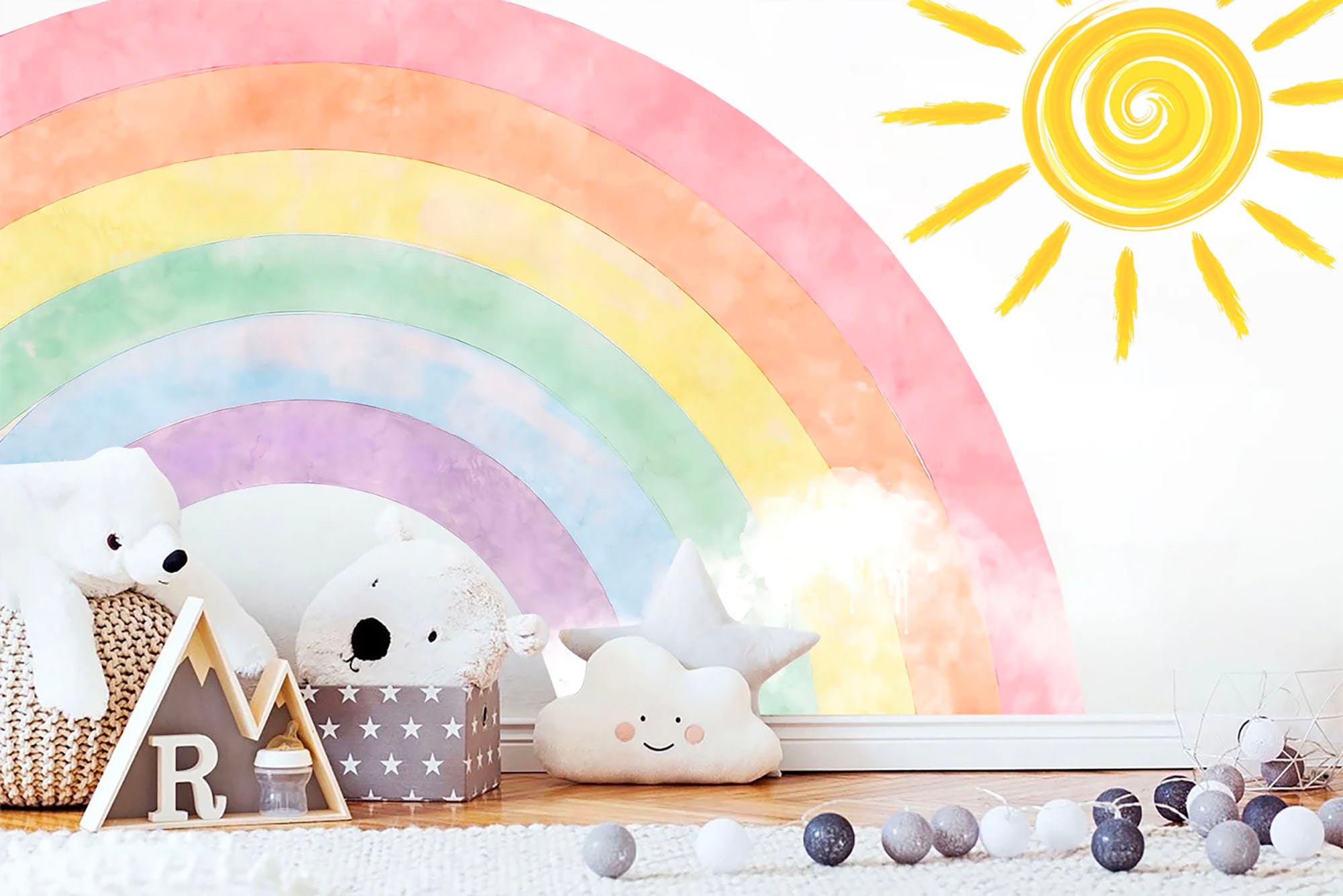 Radiant Rainbow Sun Wall Decal – Watercolor Style Girls' Room Decor ...