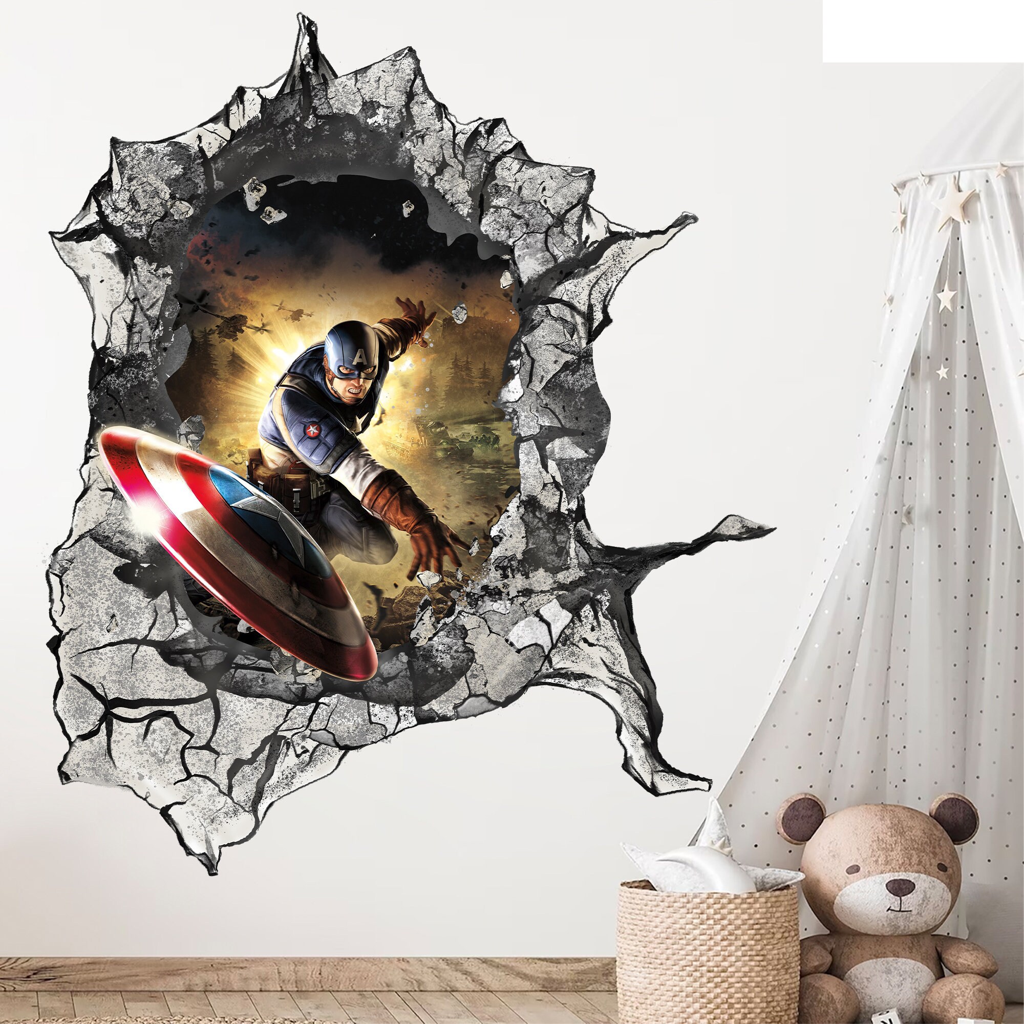 Captain America Shield Smashed Wall Decal - Avengers Superhero - SP026 ...