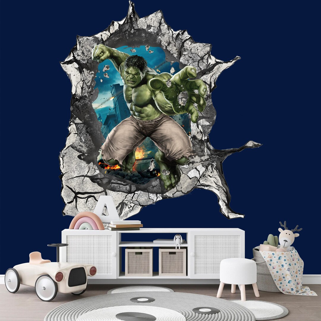 Avengers Superhero Incredible Hulk Breaking Out 3D Wall Decal Kids ...