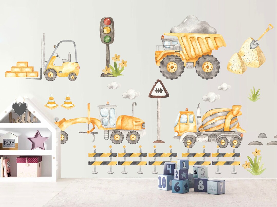 Trucks Bulldozer Tractors Diggers Behind Roadblocks Construction Site ...