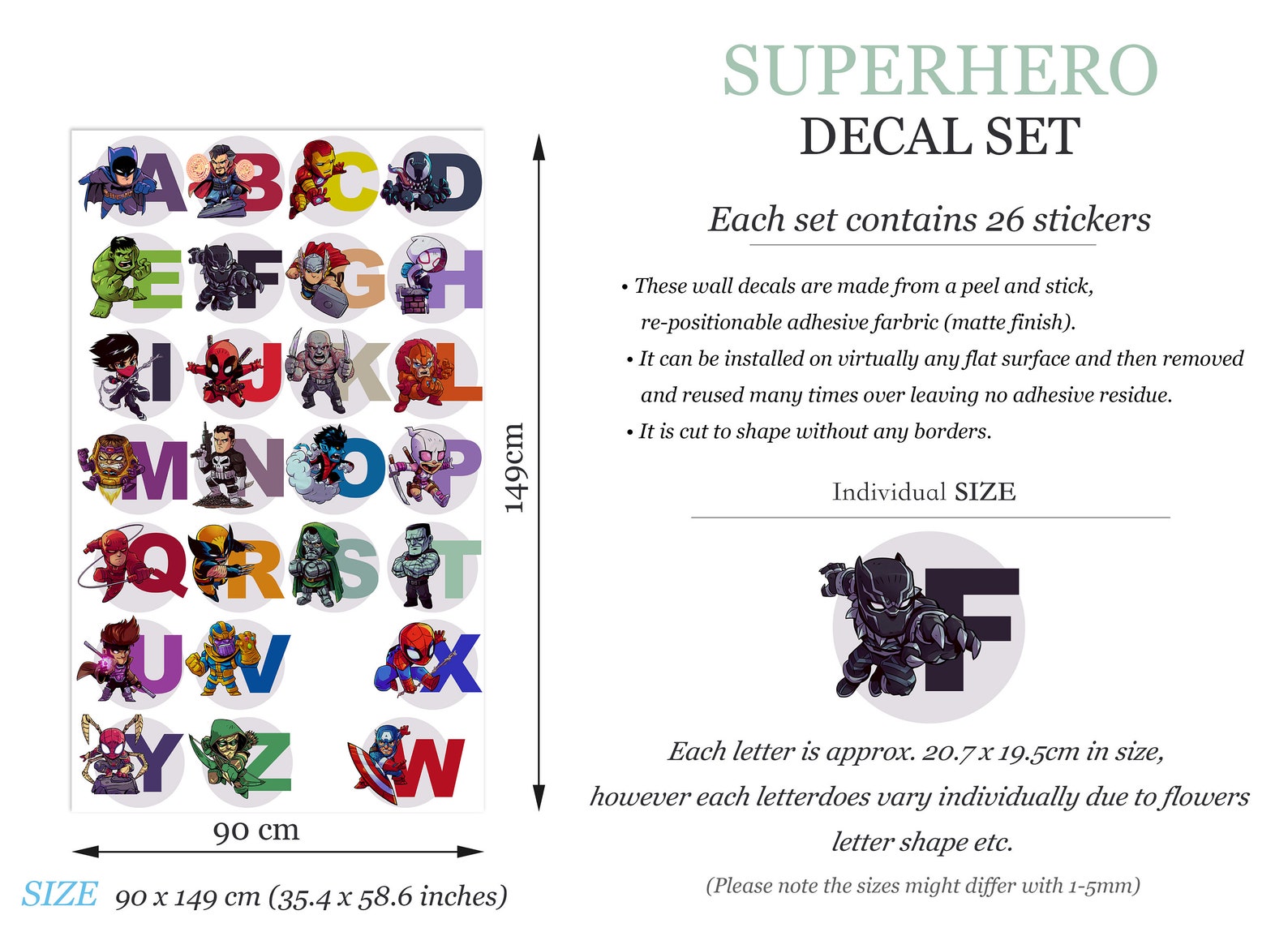 Superhero Avengers Alphabet ABC Capital Letters Removable Wall - Etsy