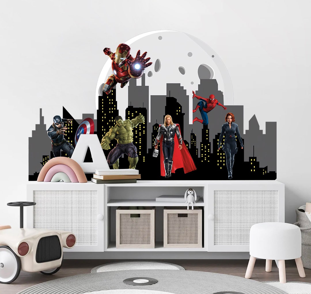 Marvel Heroes Cityscape Skyline Silhouette Wall Decal - Hulk Spiderman ...