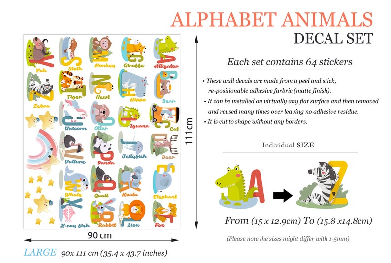 Whimsical ABC Alphabet Animals Wall Decal for Kids Room - Great Gift ...