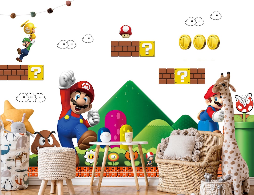 Super Mario Bros Wall Decal for Kids Room – Removable Fabric Sticker ...