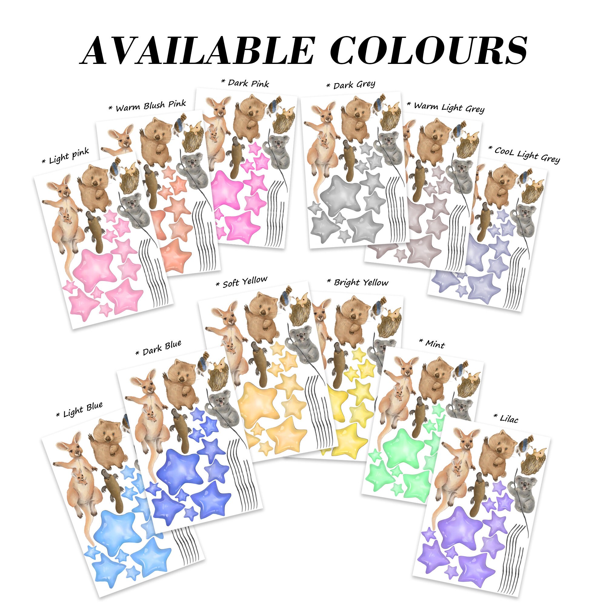Australian Animals Star Wall Decals, Koala Kangaroo Nursery Decor ...