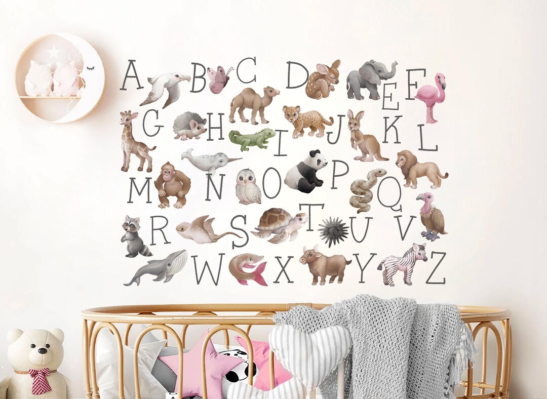 Watercolor Animal Alphabet Wall Decals – ABC Learning Stickers for Kids ...