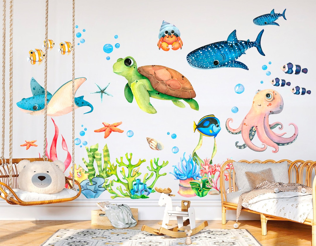Ocean Playground Cartoon Wall Decal - Underwater Fun for Kids Room ...