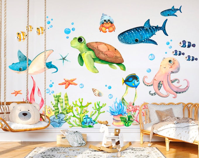 Ocean Play Stickers, Sea Shells, Crab and Starfish Peel & Stick Decals ...