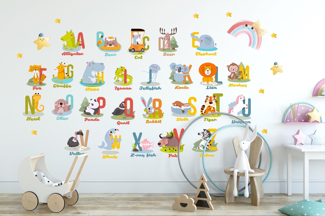 Whimsical ABC Alphabet Animals Wall Decal for Kids Room - Great Gift ...