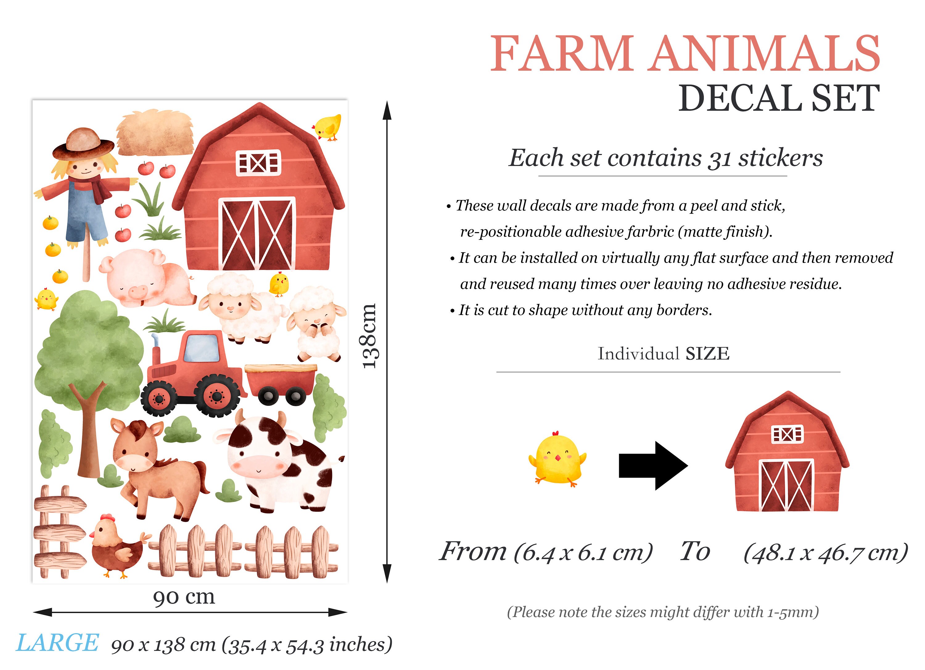 Farm Animal Baby Chicks Pig Sheep Farmhouse Removable Wall - Etsy Australia