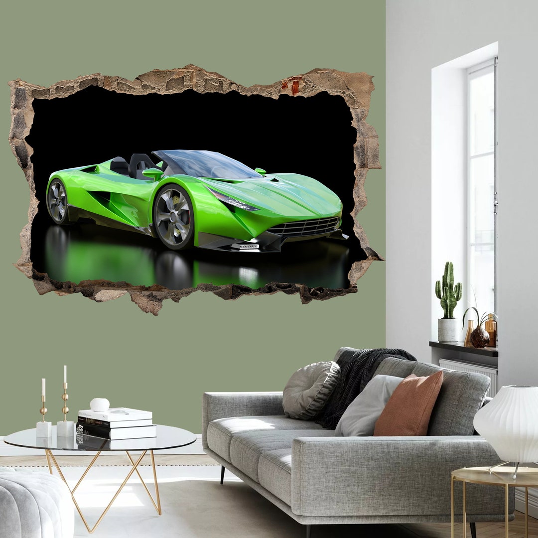Cool Green Supercar 3D Wall Decal - Smashed Wall Effect - BW014 - Etsy