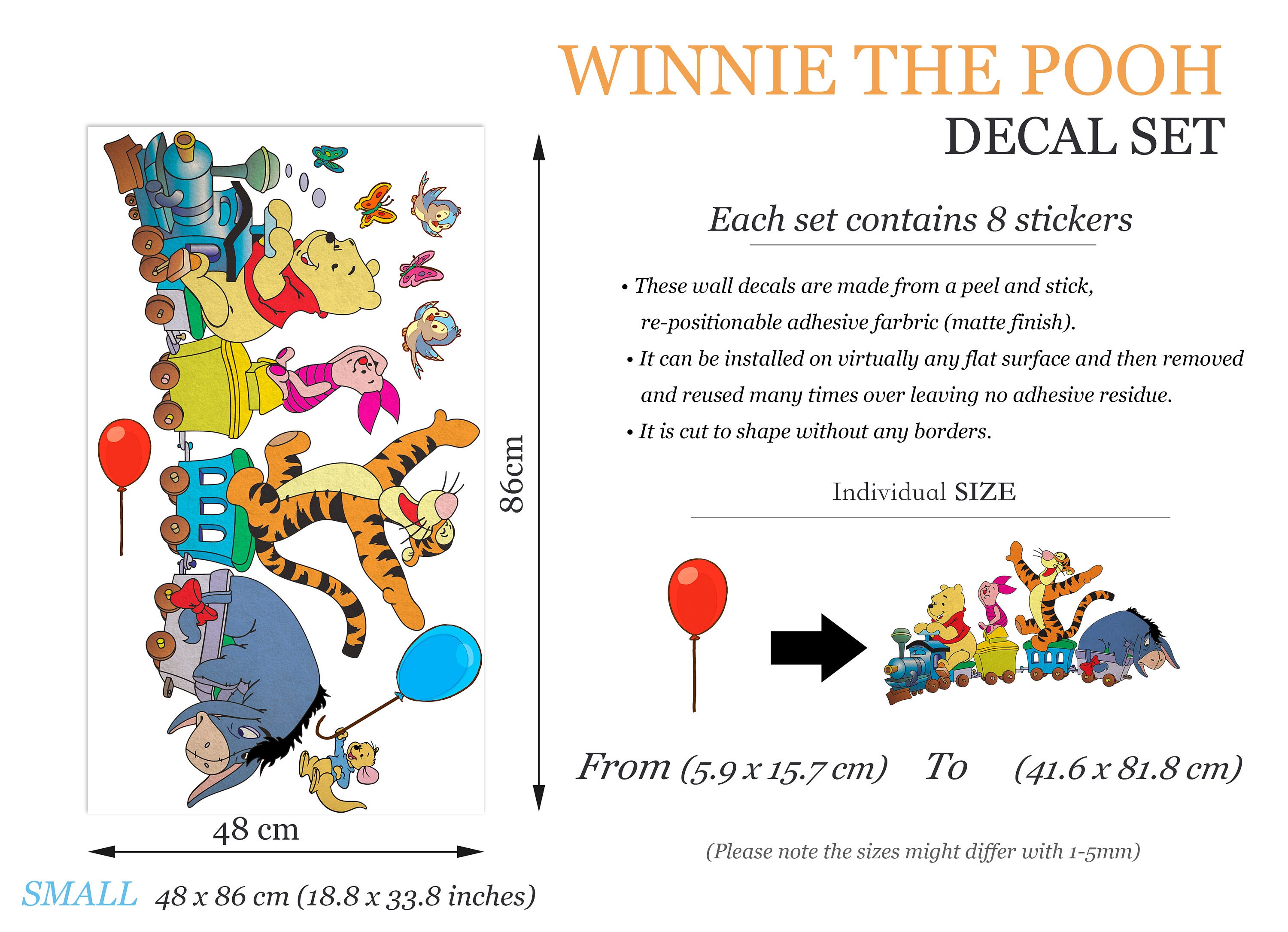Winnie the Pooh Train Ride Wall Decal - Girls' Room Decor - BR450 - Etsy