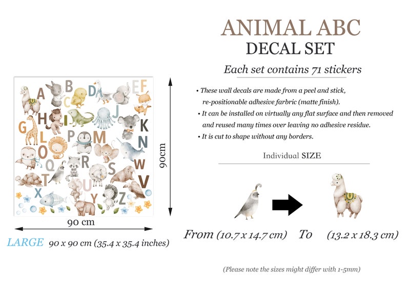 Animal Alphabet Decals - A to Z Wildlife Initials Wall Decal - Peel and ...