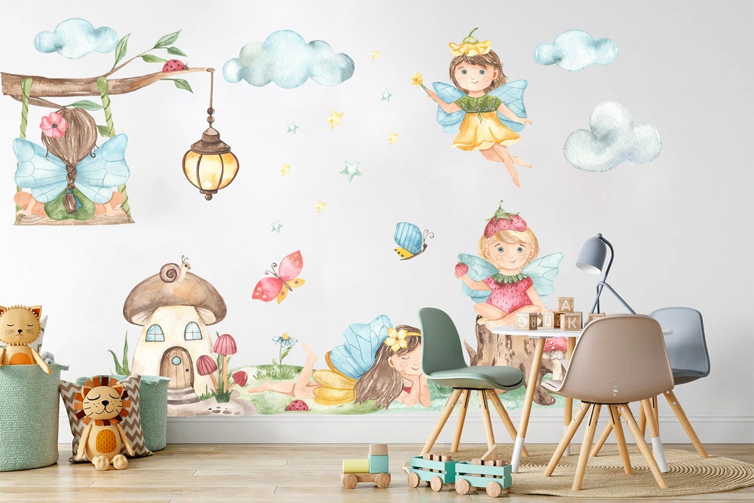 Baby Fairy Tale Magic Flower Fairy Removable Wall Fabric Nursery Decal ...
