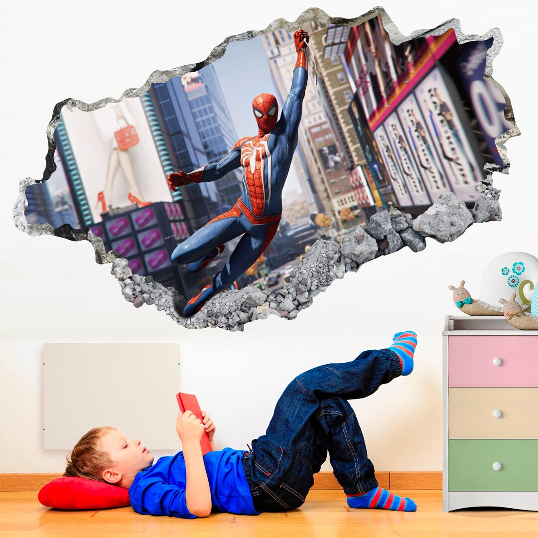 Avengers Superhero Cityscape Spider-man Breaking Out Wall Decal - SP027 ...