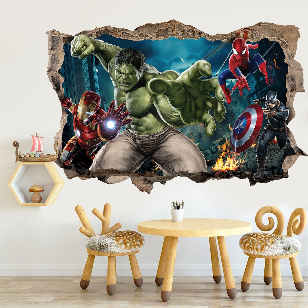 Avengers Superhero 3D Wall Decal - Avengers Superheroes Battling ...