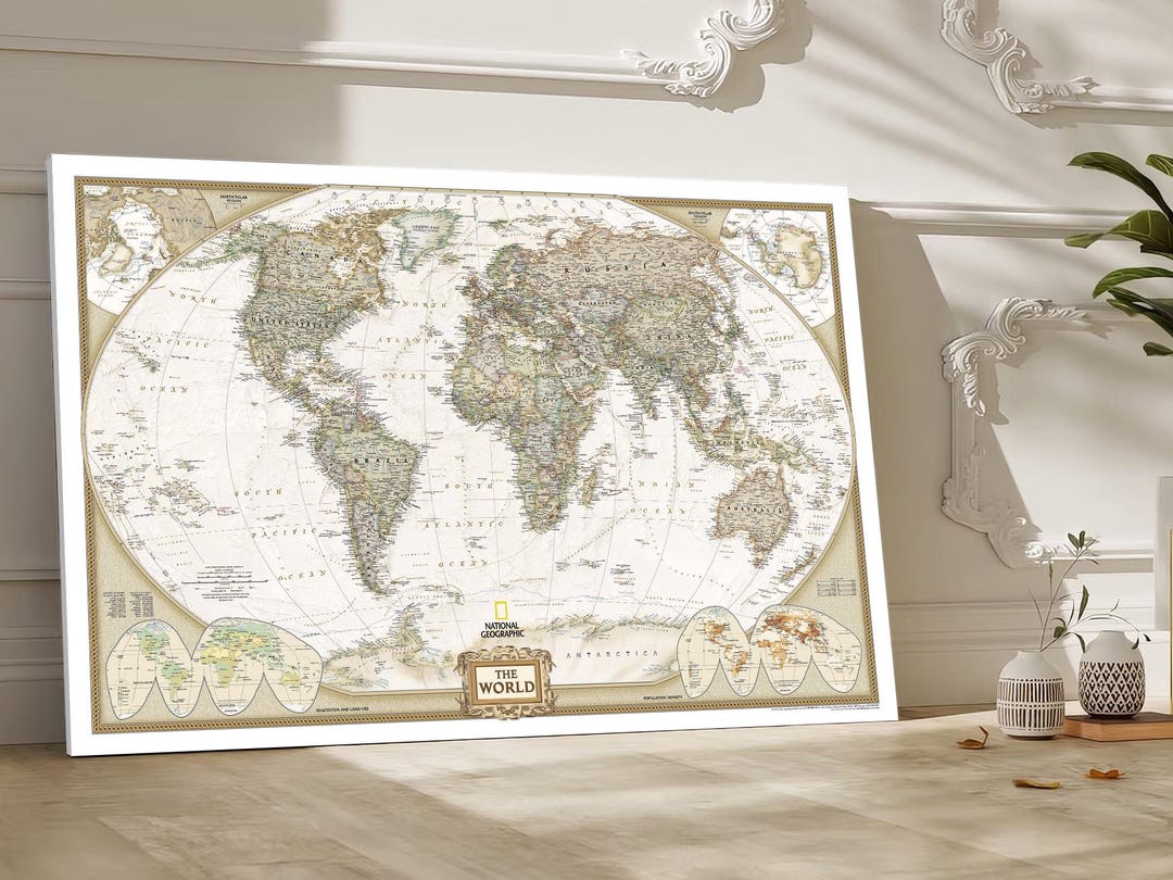 Vintage World Map Canvas – Antique Style Wall Art – Old World Map ...