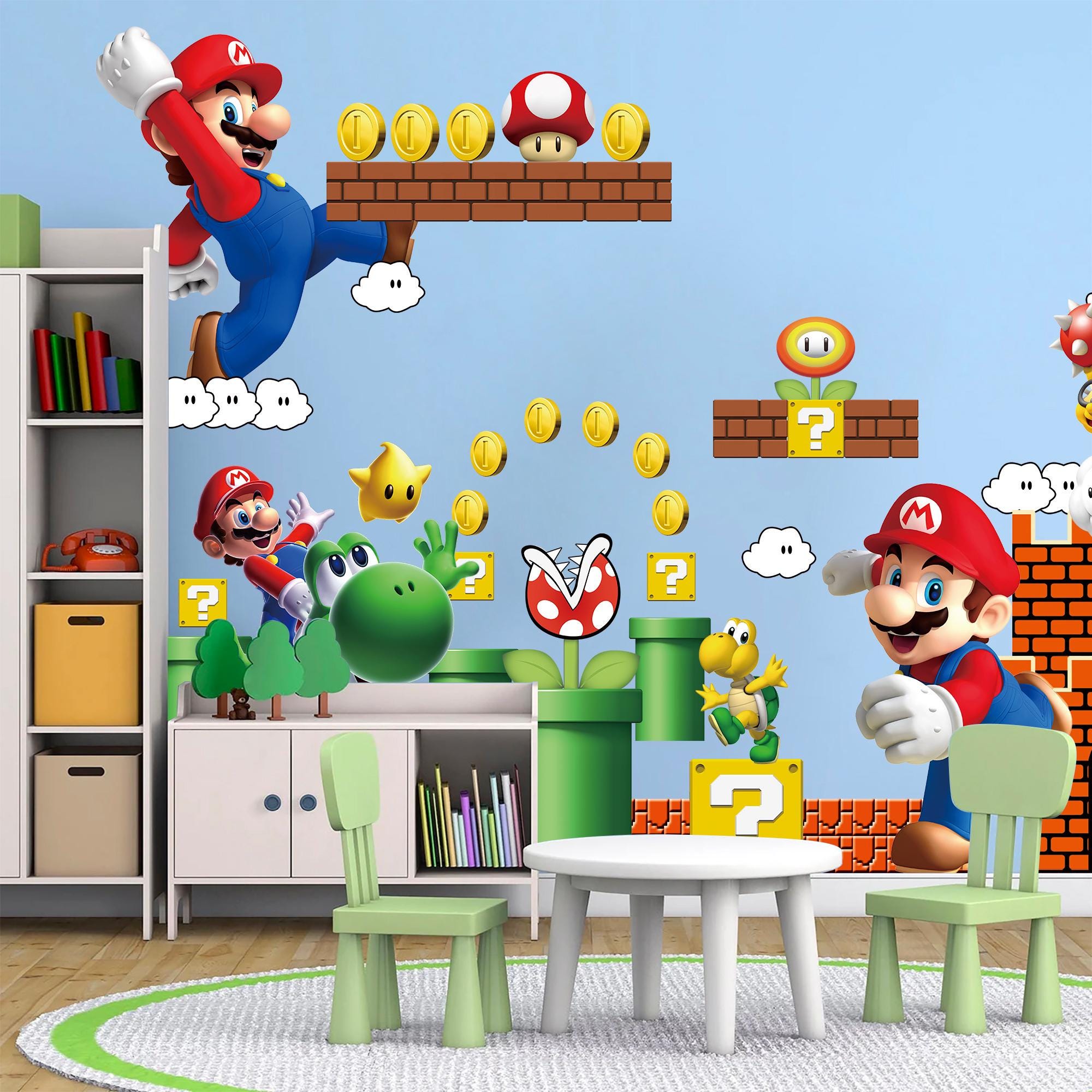 Super Mario Wall Decals for Kids Room – Removable Fabric Sticker Set ...