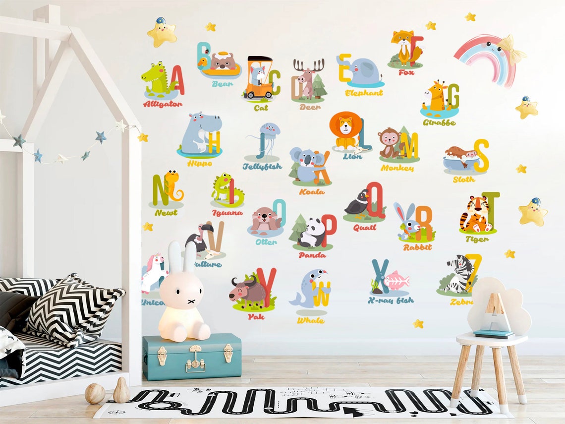 Whimsical ABC Alphabet Animals Wall Decal for Kids Room - Great Gift ...