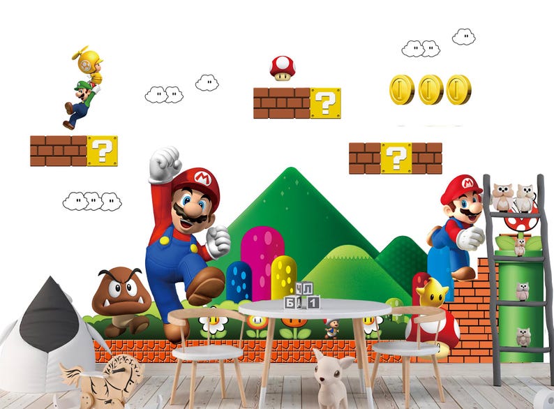 Super Mario Bros Wall Decal for Kids Room – Removable Fabric Sticker ...