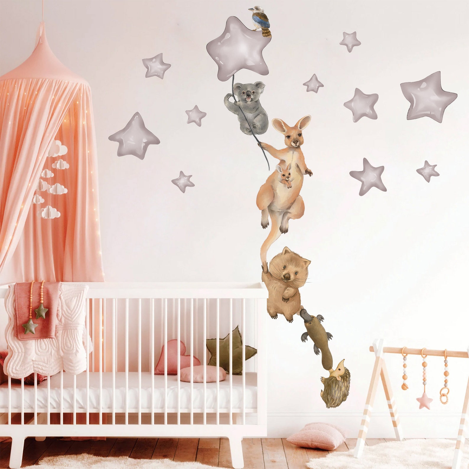 Australian Animals Star Wall Decals, Koala Kangaroo Nursery Decor ...