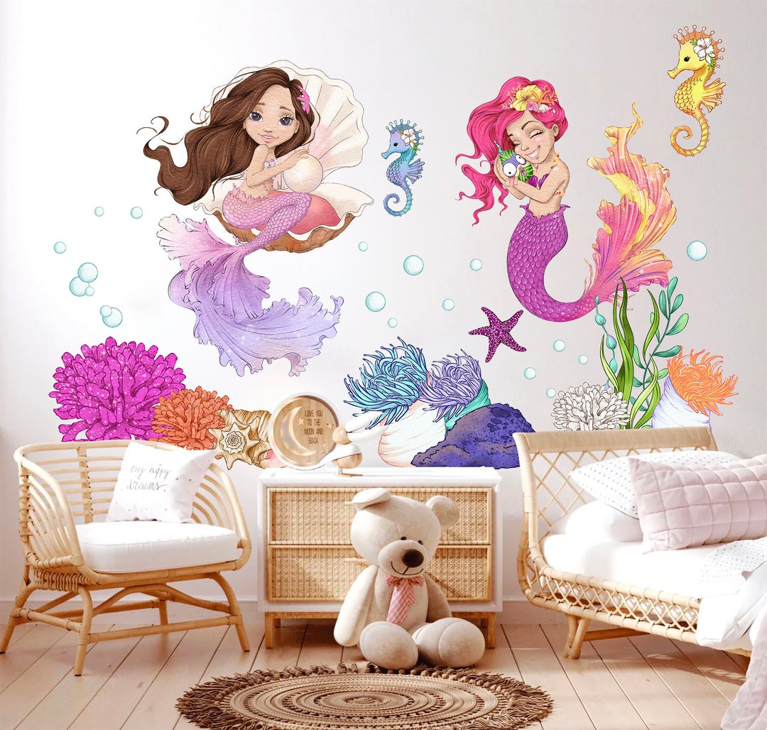 Whimsical Undersea Mermaid Princess Wall Art Charming Mermaid ...