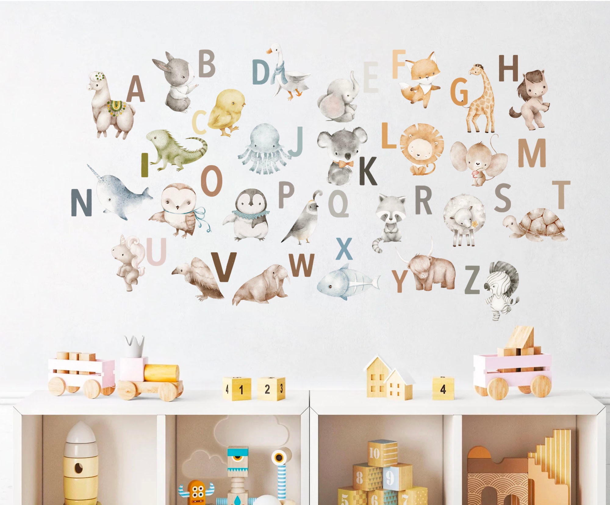 Animal Alphabet Decals - A to Z Wildlife Initials Wall Decal - Peel and ...