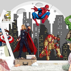 Avengers Spiderman Iron Man Hulk Superhero Cityscape Nursery - Etsy