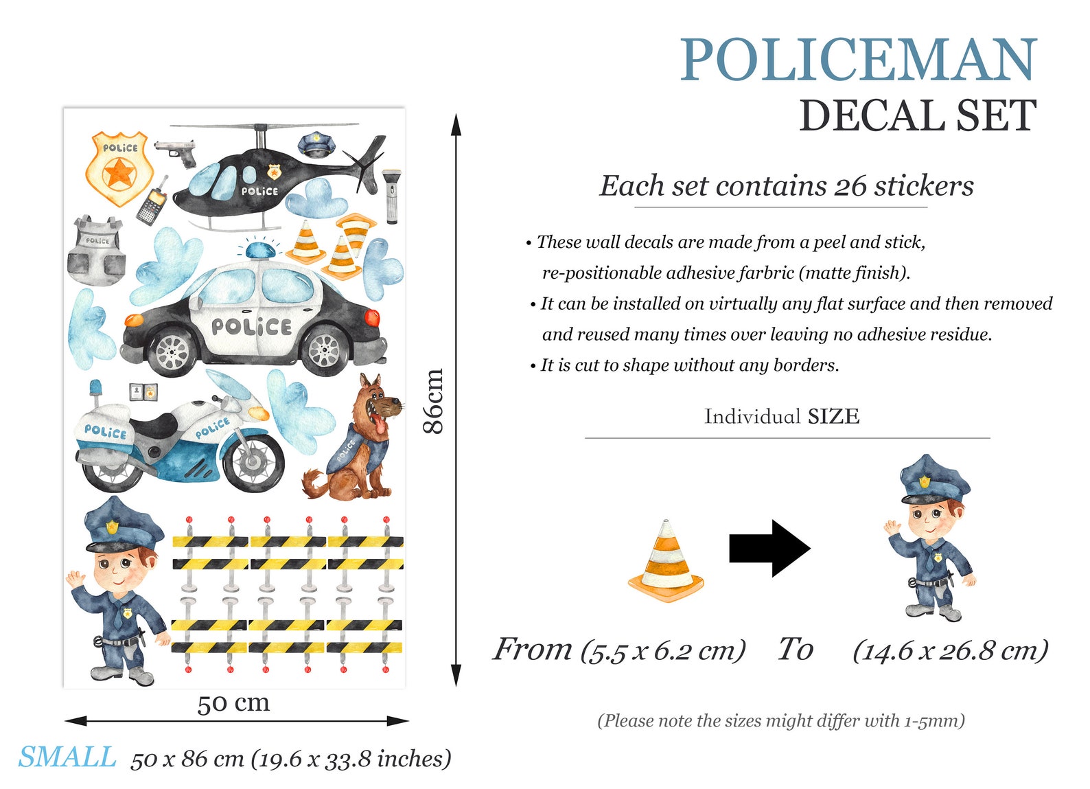 Policeman Police Force Car Pistol Motorcycle Dog Helicopter Removable ...