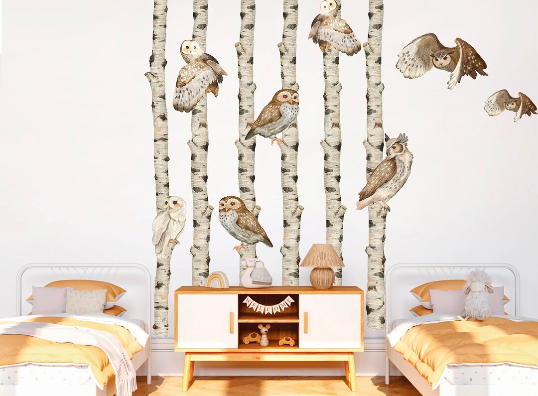 Assorted Owl Perches on Branches Wall Decal - Removable Peel and Stick ...