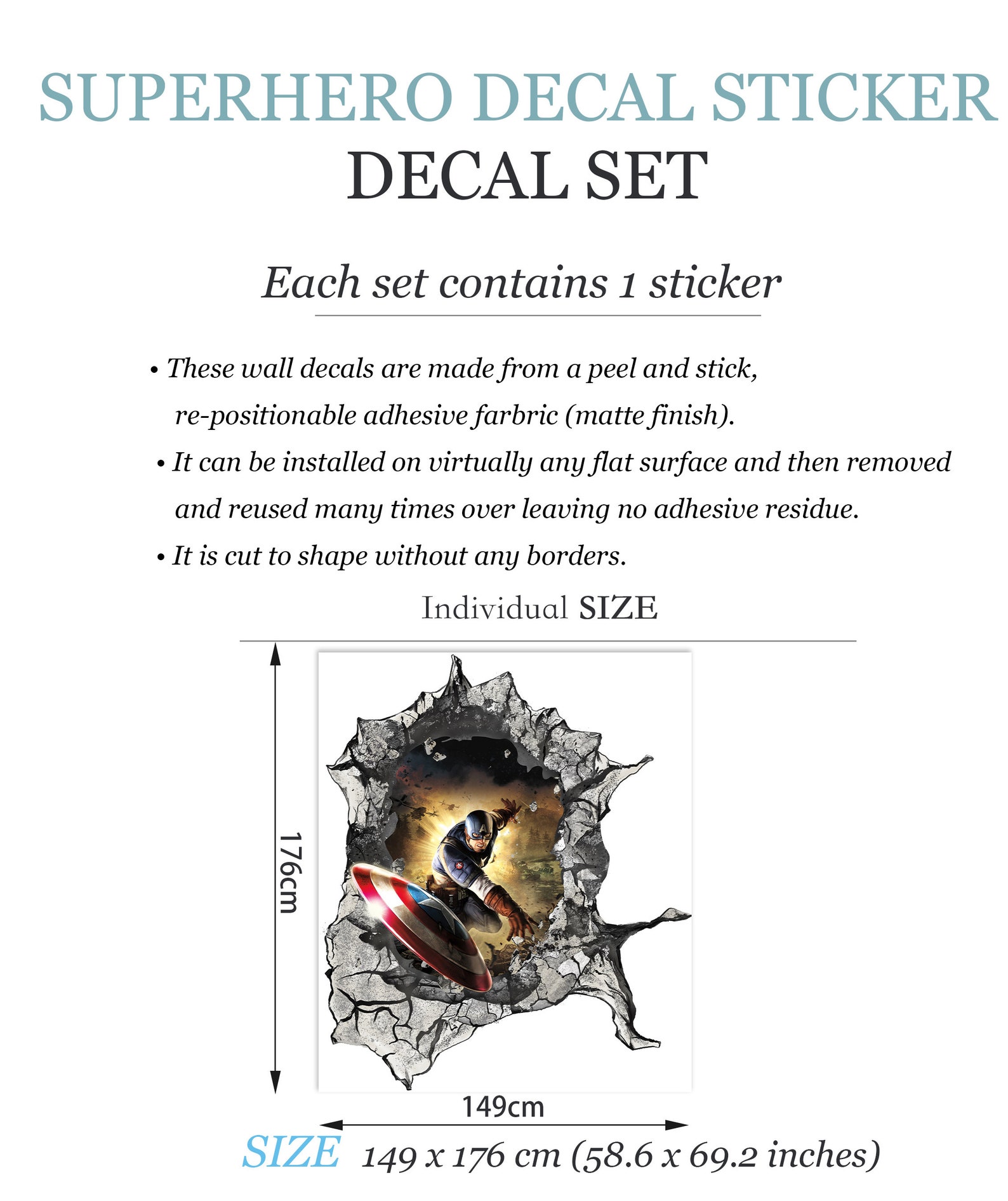 Captain America Shield Smashed Wall Decal - Avengers Superhero - SP026 ...