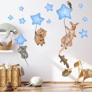 Australian Animals Star Wall Decals, Koala Kangaroo Nursery Decor ...