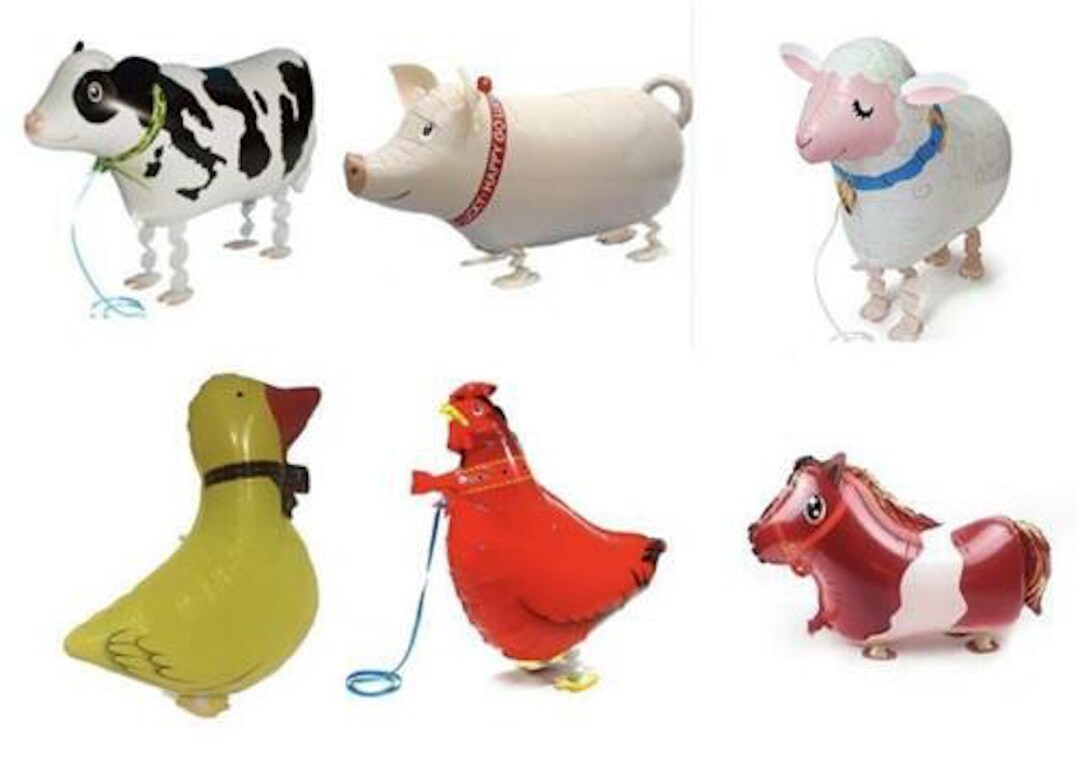 FARM ANIMALS Walking Balloons Party Pack of 6 - Cow, Pig, Sheep, Duck ...